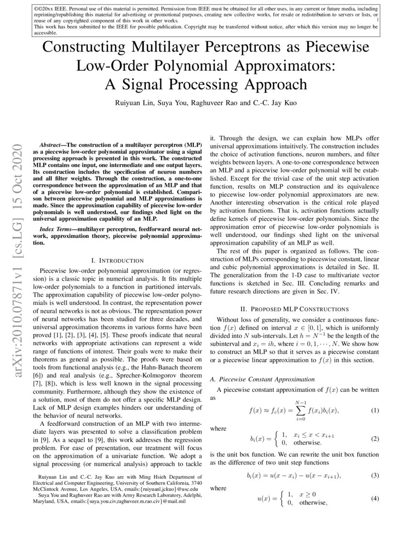 Constructing Multilayer Perceptrons as Piecewise Low-Order Polynomial Approximators: A Signal ...