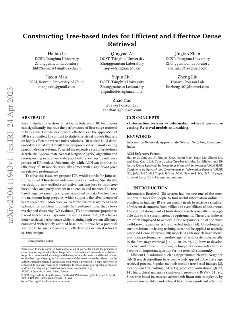 Constructing Tree Based Index For Efficient And Effective Dense Retrieval Deepai 4592