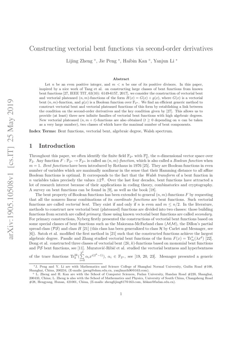 Constructing Vectorial Bent Functions Via Second Order Derivatives Deepai