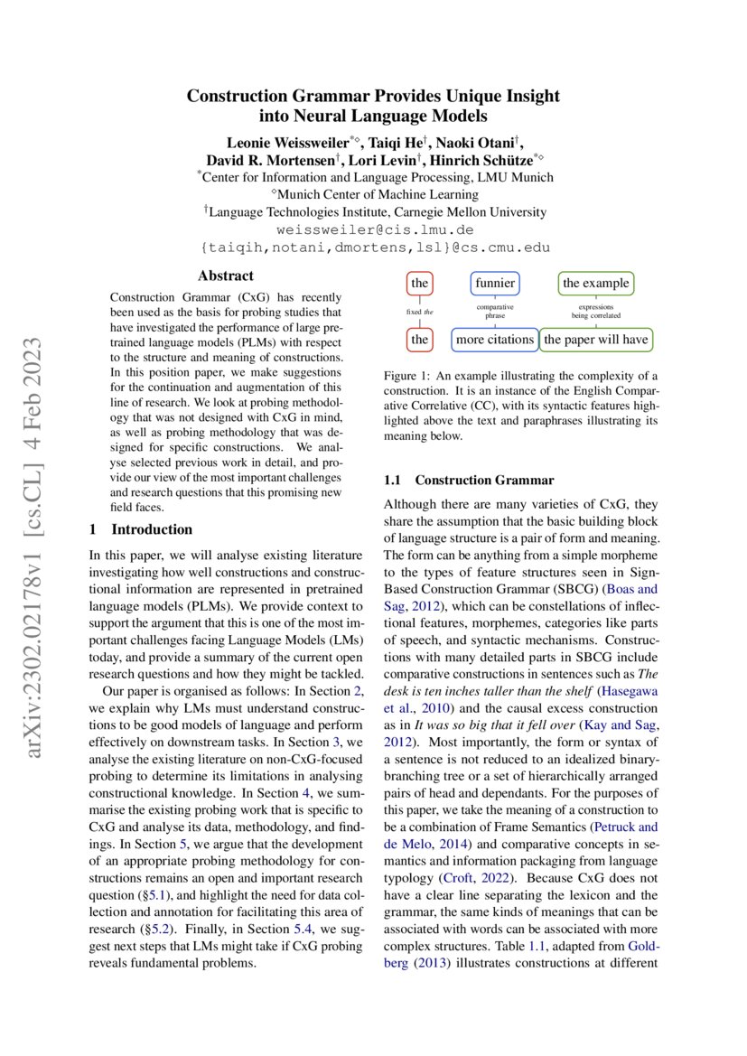 Construction Grammar Provides Unique Insight into Neural Language Models | DeepAI