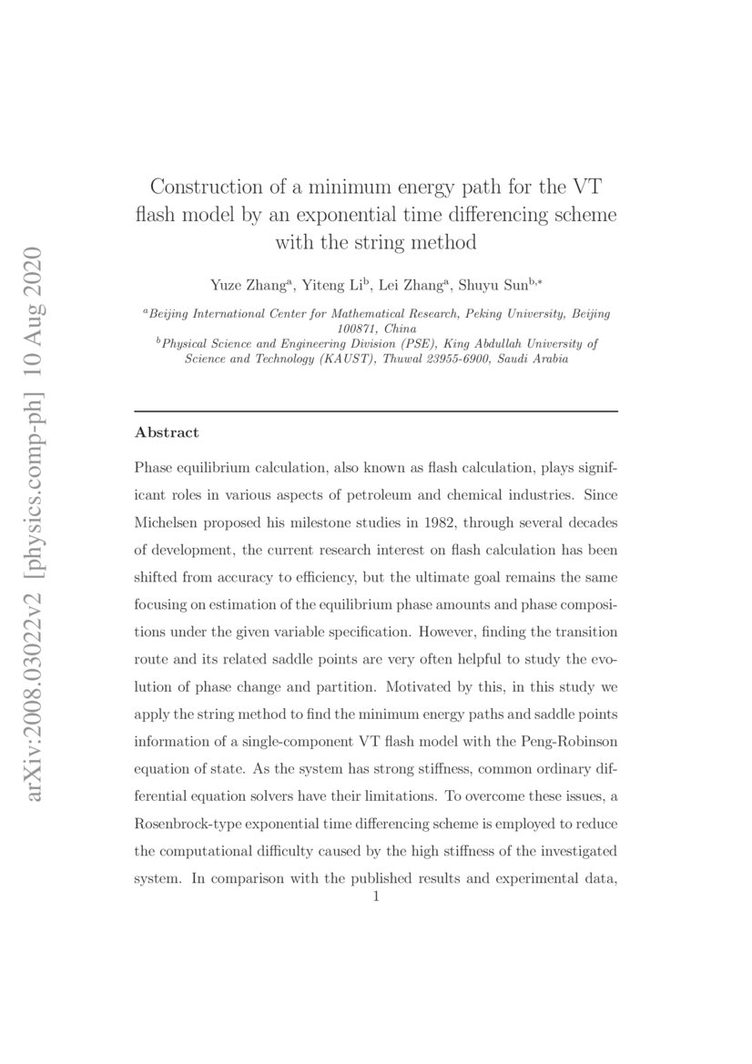 Construction of a minimum energy path for the VT flash model by an exponential time differencing ...