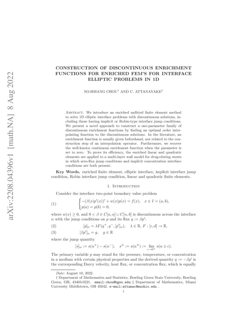 Construction Of Discontinuous Enrichment Functions For Enriched Fems For Interface Elliptic