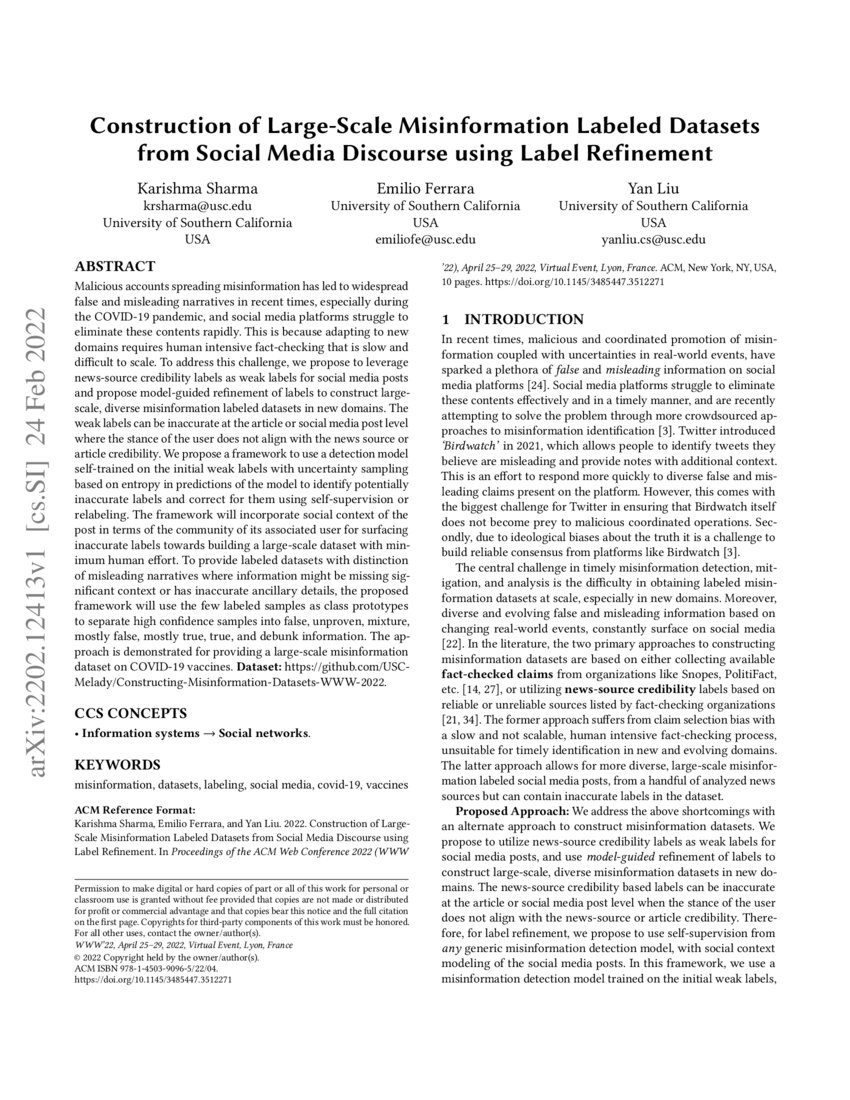 Construction of Large-Scale Misinformation Labeled Datasets from Social ...