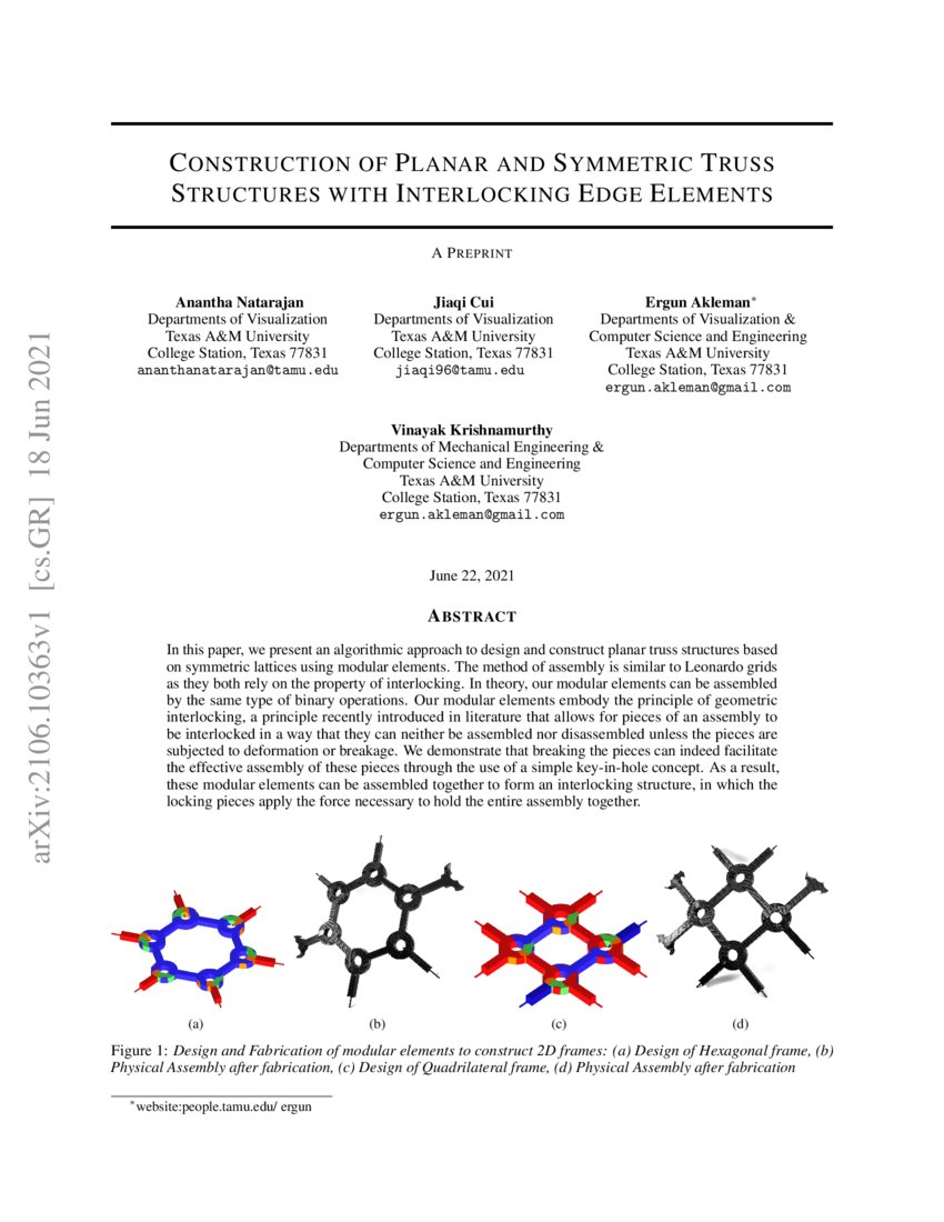 Construction of Planar and Symmetric Truss Structures with Interlocking ...