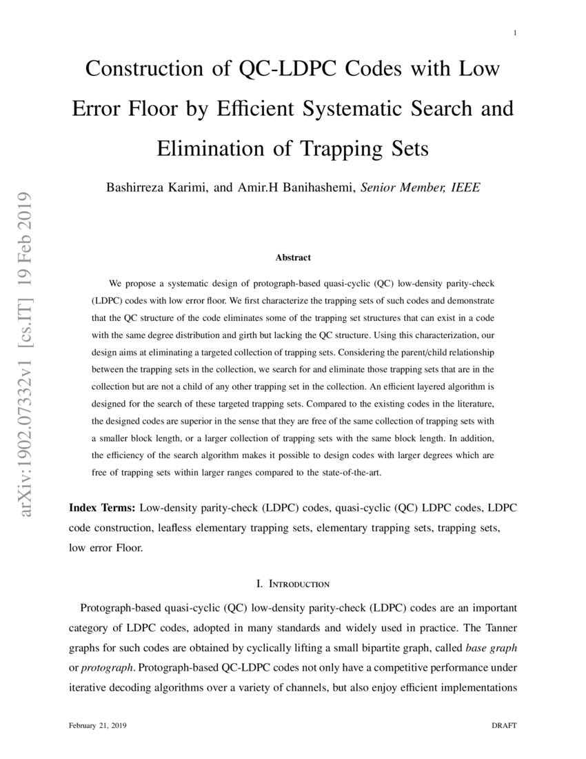 Construction Of Qc Ldpc Codes With Low Error Floor By Efficient Systematic Search And 