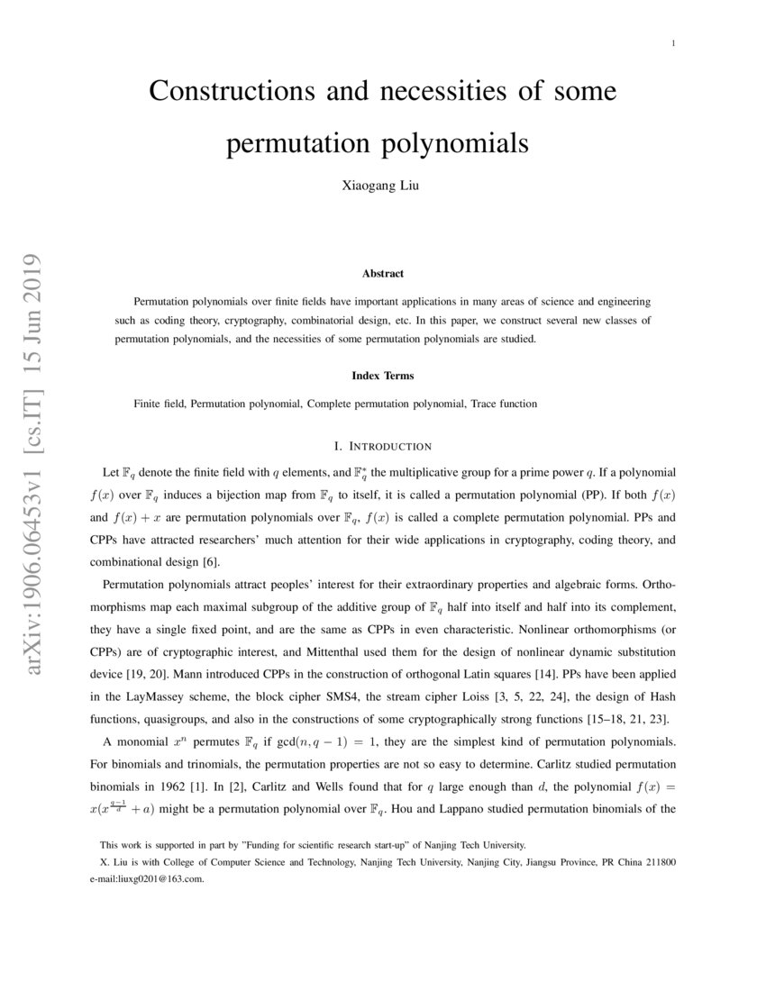 Constructions And Necessities Of Some Permutation Polynomials Deepai