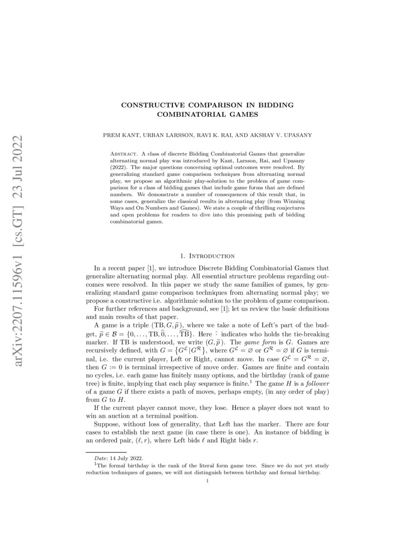 Constructive Comparison In Bidding Combinatorial Games Deepai