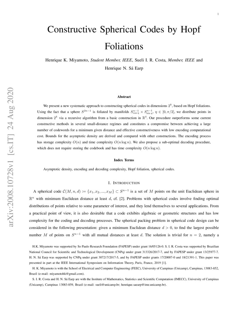Constructive Spherical Codes By Hopf Foliations Deepai