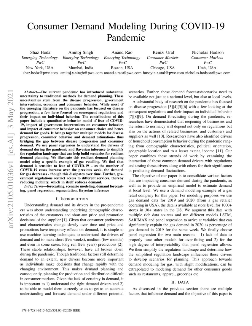 Consumer Demand Modeling During COVID-19 Pandemic | DeepAI