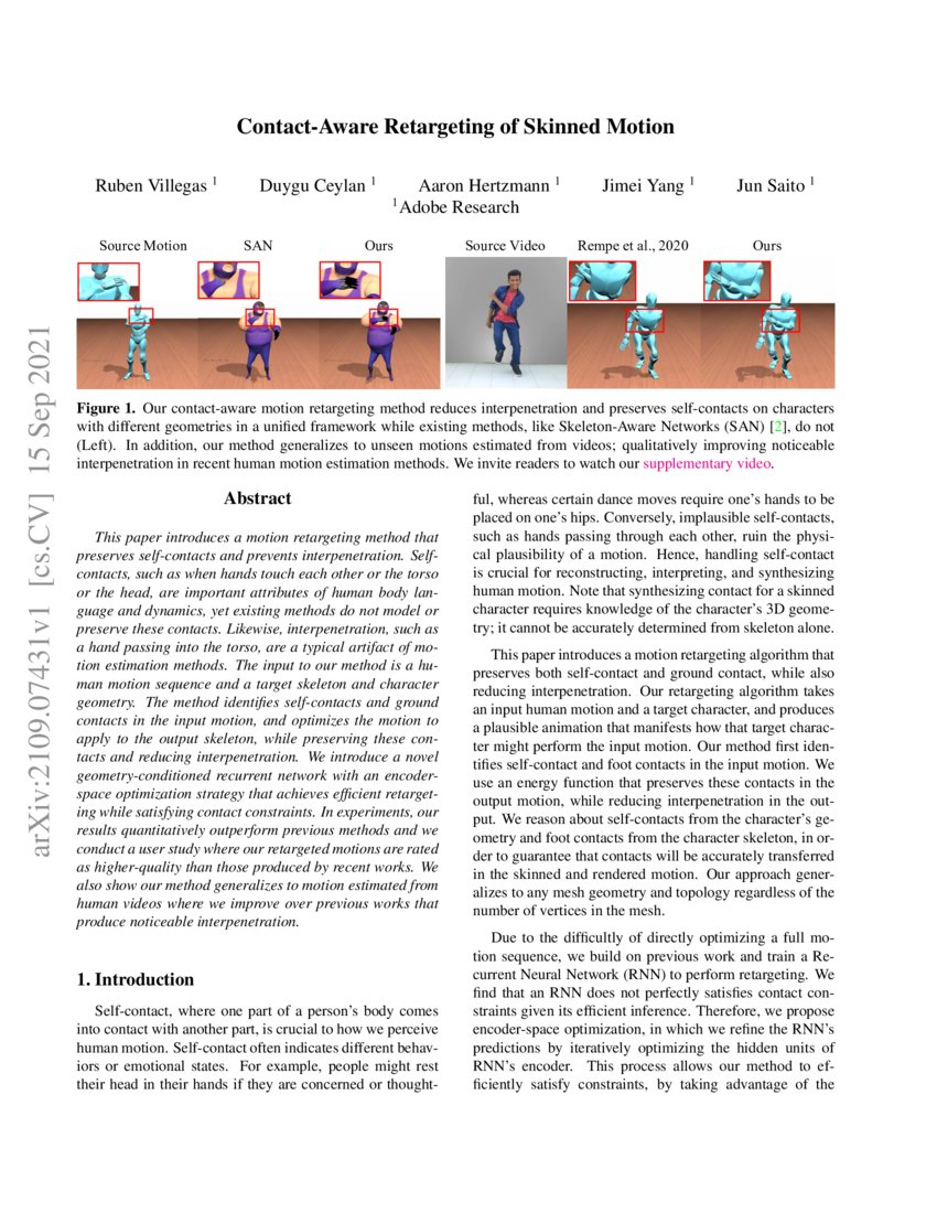 Contact-Aware Retargeting of Skinned Motion | DeepAI