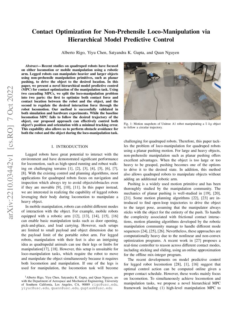 Contact Optimization for Non-Prehensile Loco-Manipulation via Hierarchical Model Predictive ...