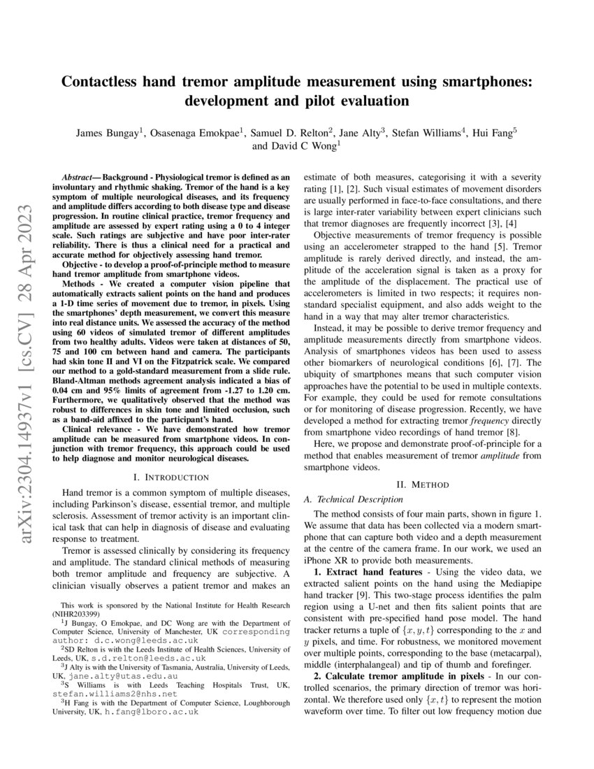 Contactless hand tremor amplitude measurement using smartphones ...