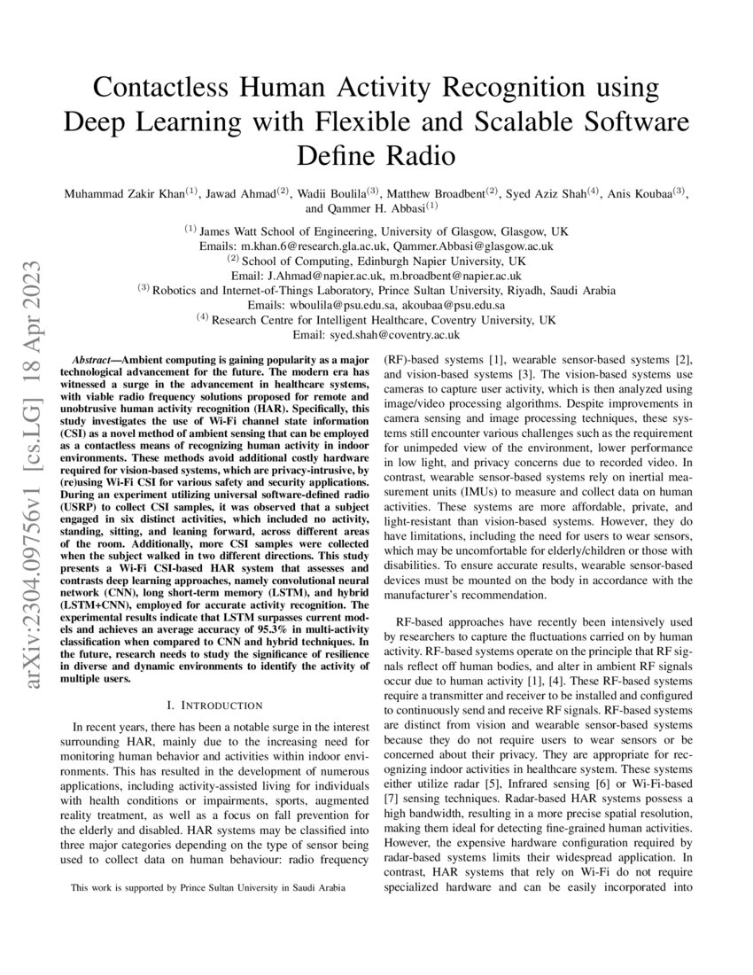 Contactless Human Activity Recognition Using Deep Learning With Flexible And Scalable Software