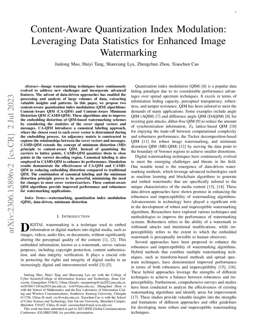 Content Aware Quantization Index Modulation Leveraging Data Statistics For Enhanced Image