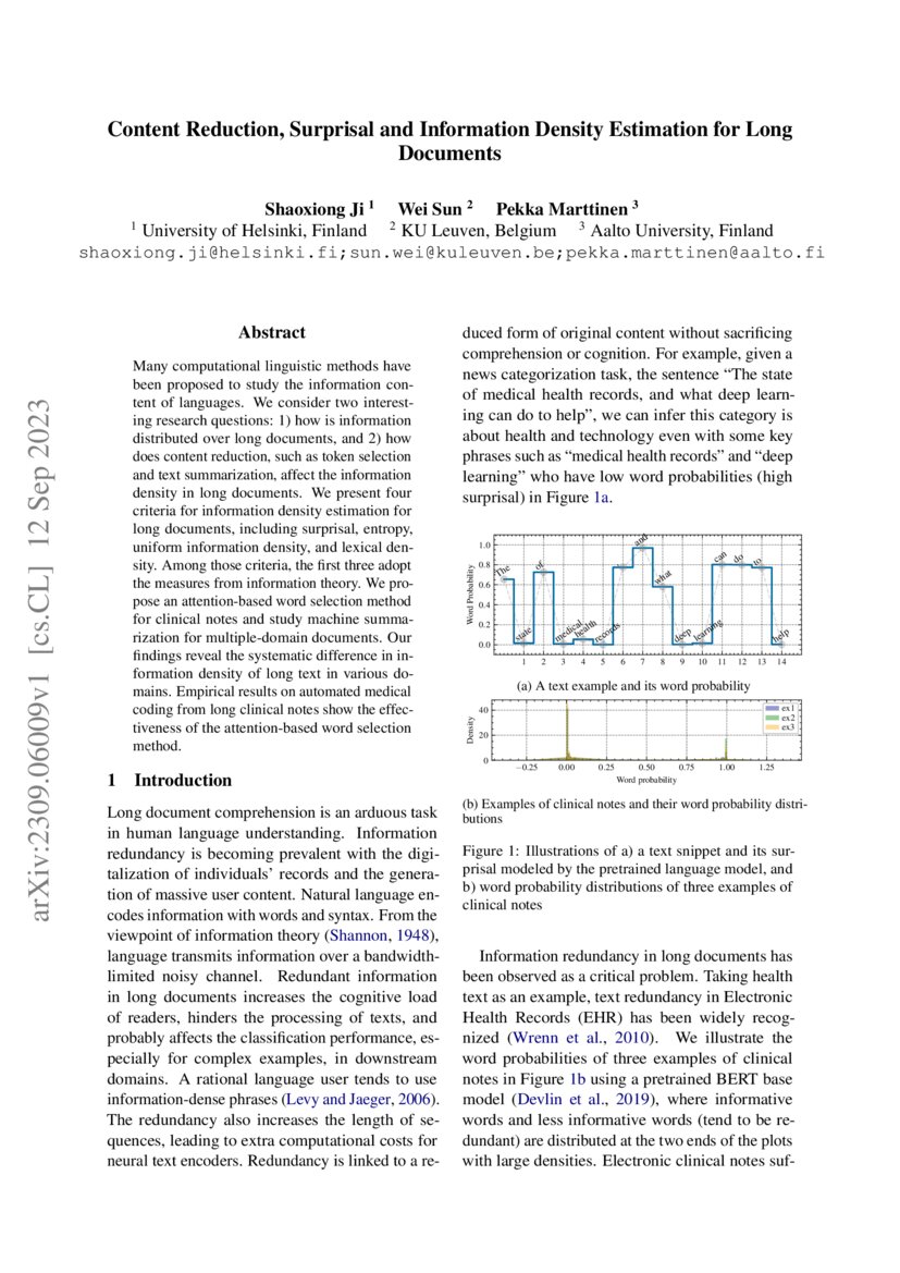 Content Reduction, Surprisal and Information Density Estimation for ...