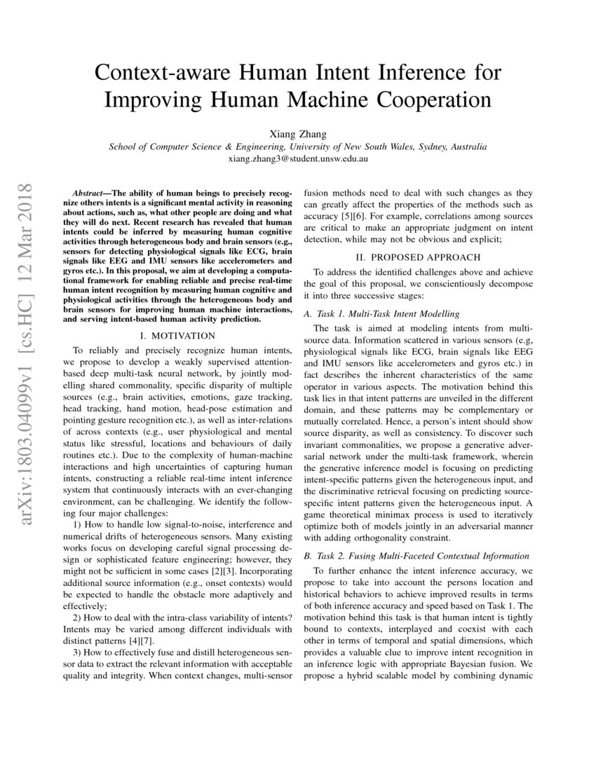 Context-aware Human Intent Inference for Improving Human Machine Cooperation | DeepAI