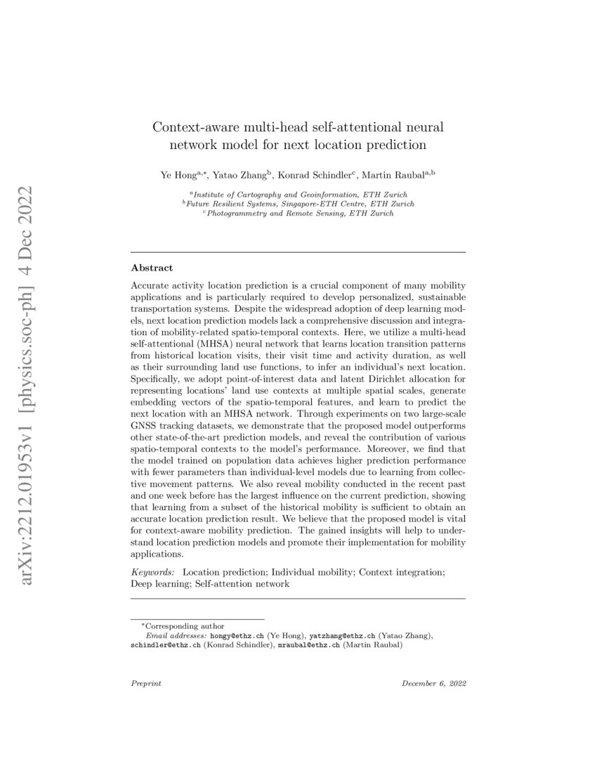 Context Aware Multi Head Self Attentional Neural Network Model For Next Location Prediction Deepai