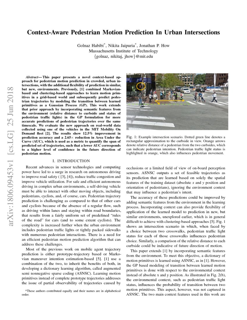 Context Aware Pedestrian Motion Prediction In Urban Intersections Deepai