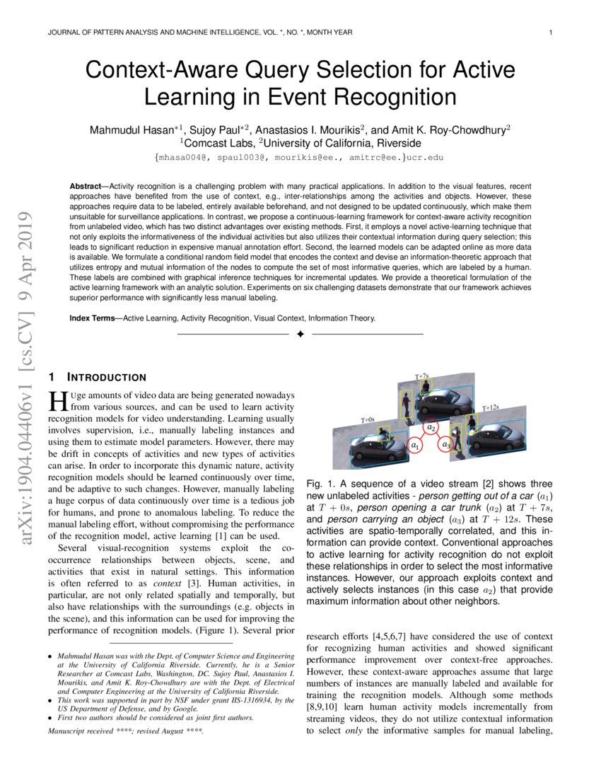 Context-Aware Query Selection for Active Learning in Event Recognition ... Context-Aware Query Selection for Active Learning in Event Recognition ...