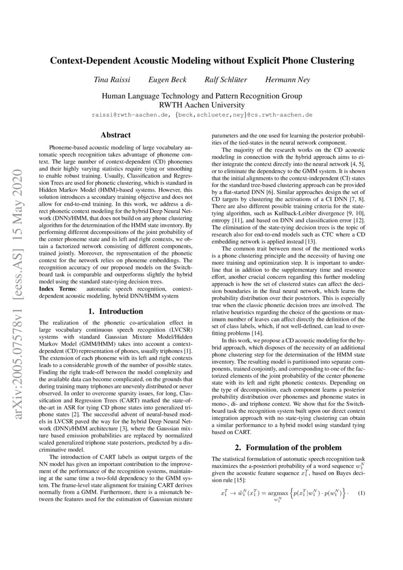 Context-Dependent Acoustic Modeling without Explicit Phone Clustering | DeepAI