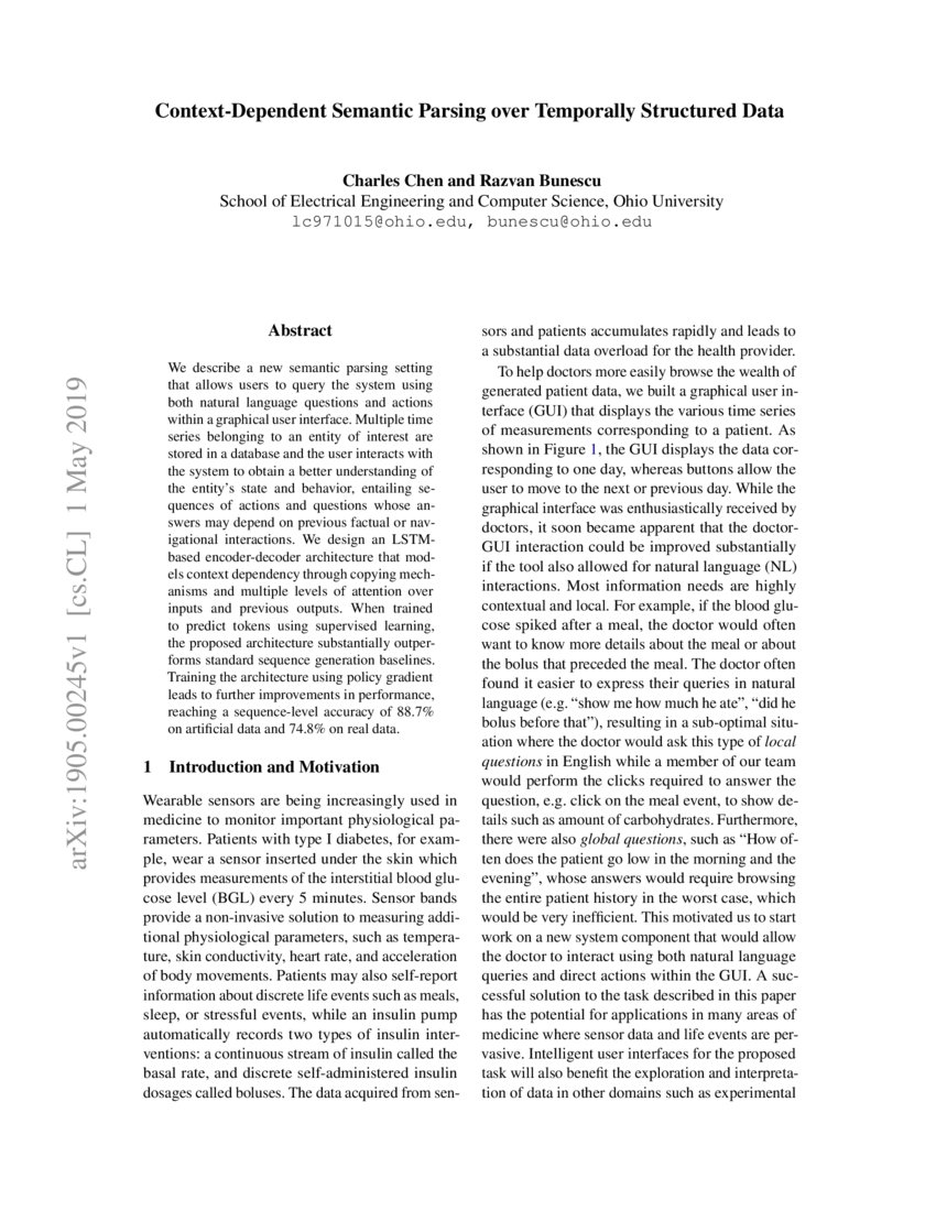 Context Dependent Semantic Parsing Over Temporally Structured Data Deepai
