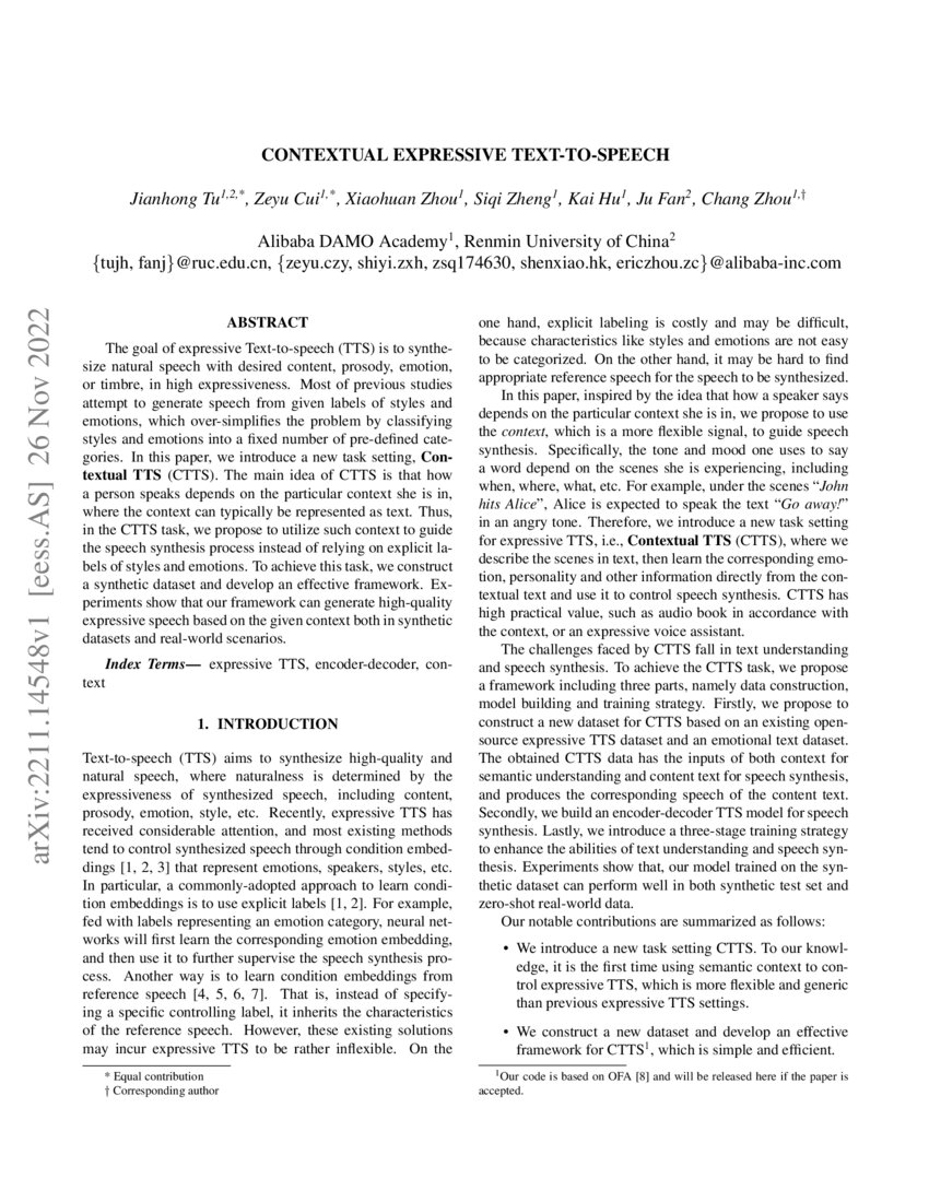 Contextual Expressive Text To Speech Deepai