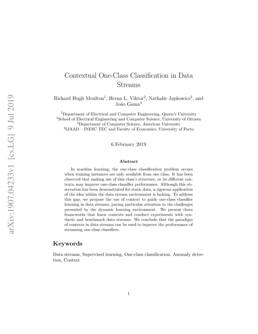Contextual One Class Classification In Data Streams Deepai