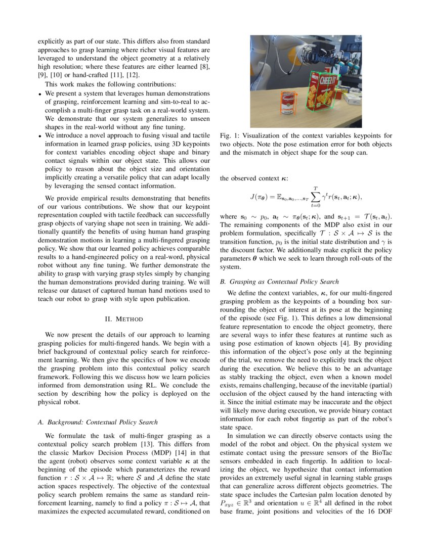 Contextual Reinforcement Learning Of Visuo Tactile Multi Fingered