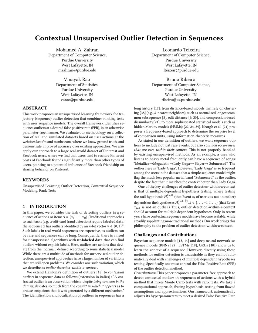 Contextual Unsupervised Outlier Detection In Sequences Deepai