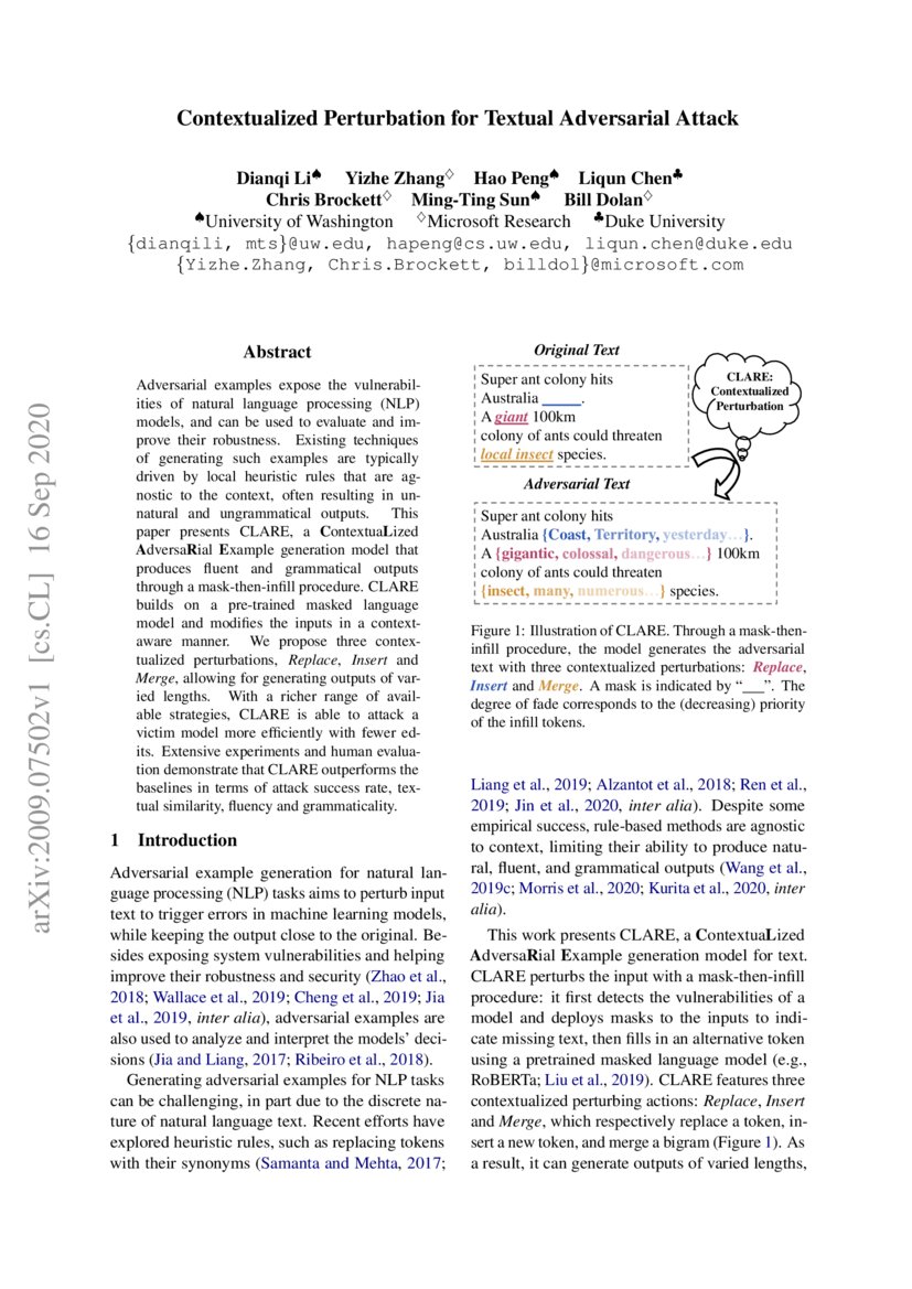 Contextualized Perturbation for Textual Adversarial Attack | DeepAI