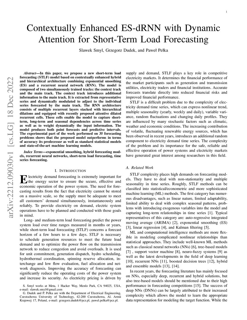 Contextually Enhanced Es Drnn With Dynamic Attention For Short Term Load Forecasting Deepai