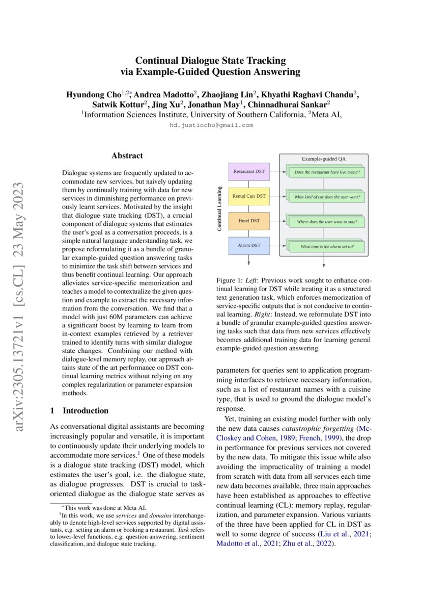 Continual Dialogue State Tracking via Example-Guided Question Answering | DeepAI