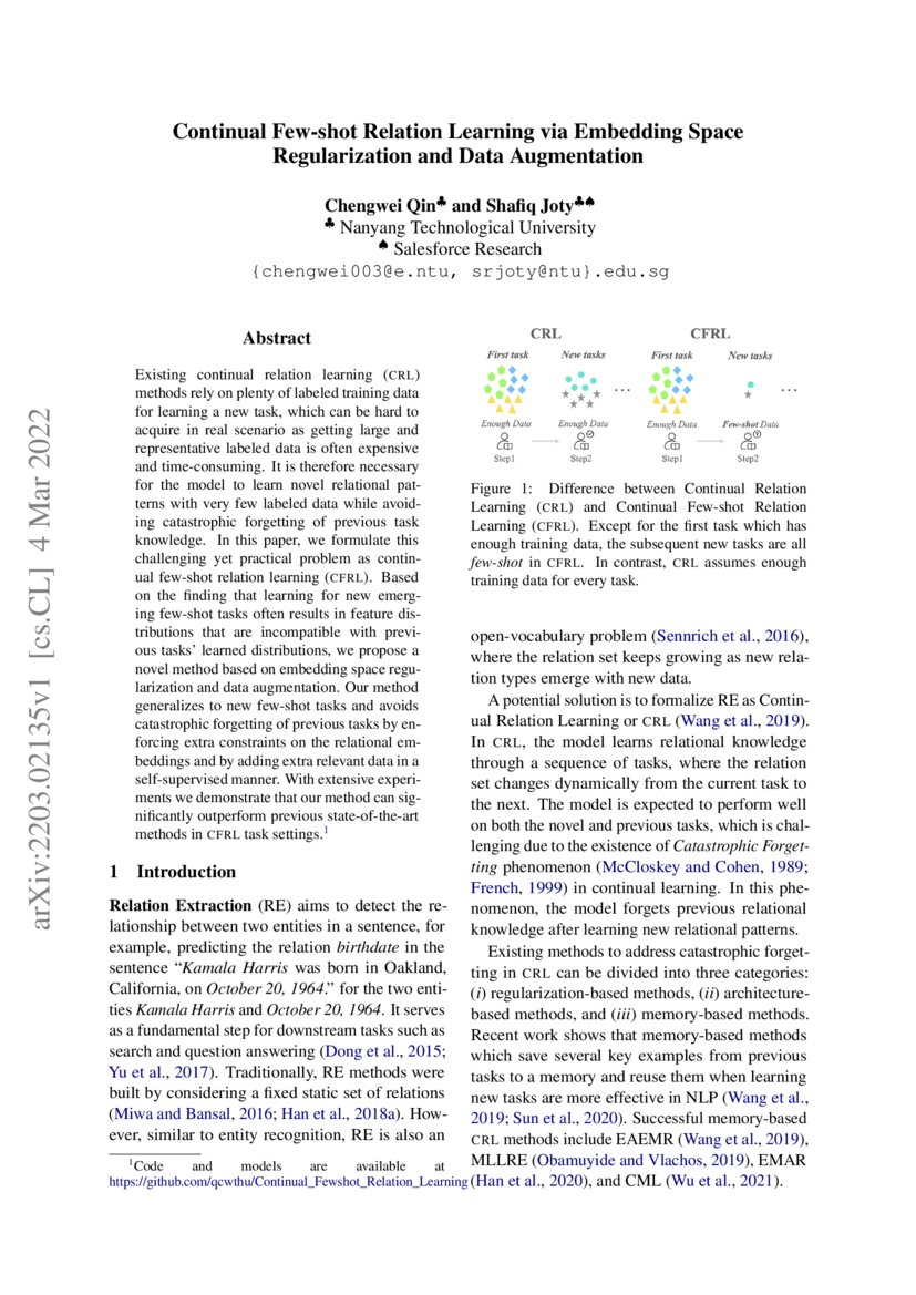 Continual Few Shot Relation Learning Via Embedding Space Regularization And Data Augmentation