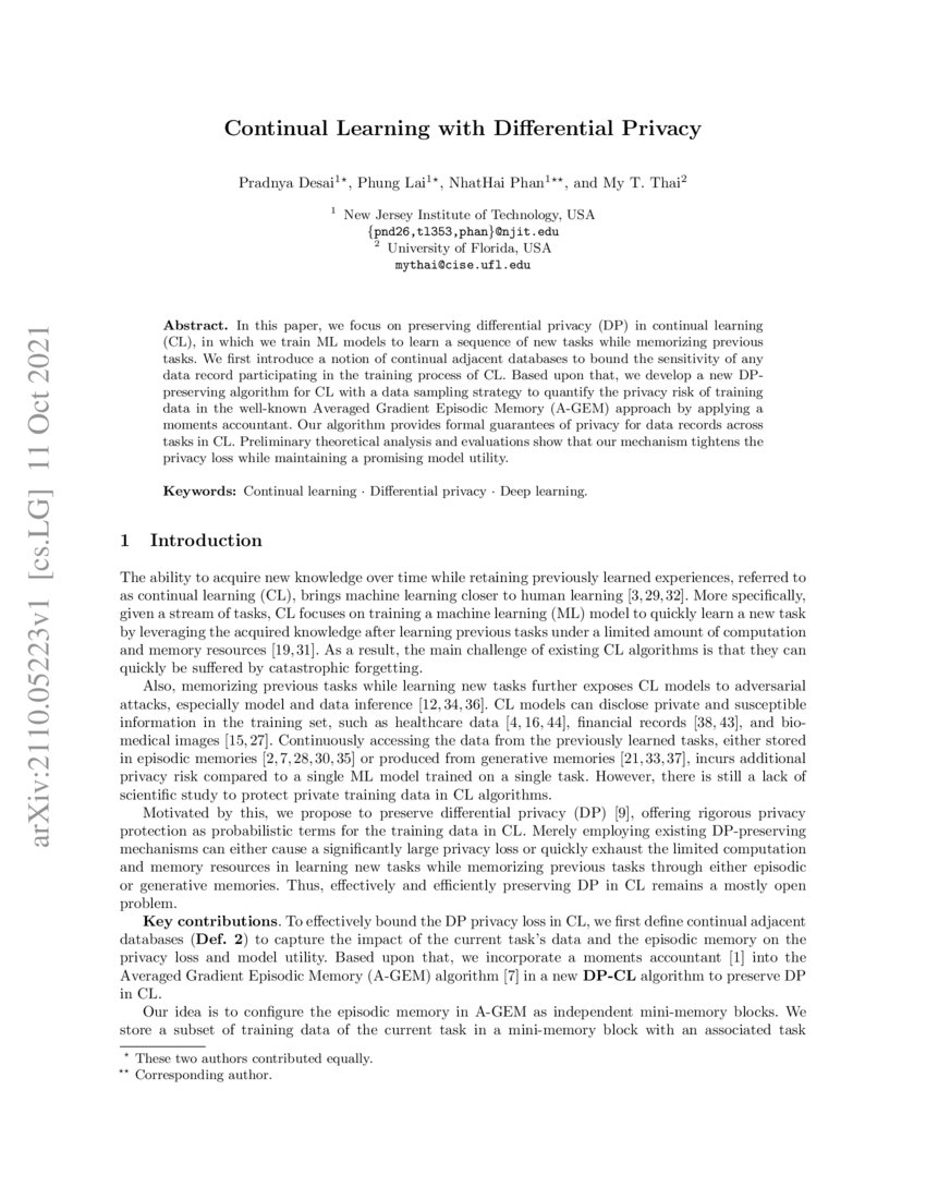 Continual Learning with Differential Privacy | DeepAI