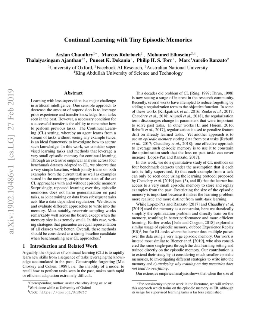 Continual Learning with Tiny Episodic Memories | DeepAI