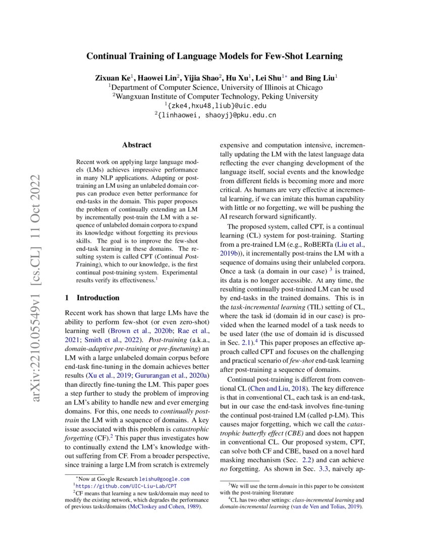 Continual Training of Language Models for Few-Shot Learning | DeepAI Continual Training of Language Models for Few-Shot Learning | DeepAI