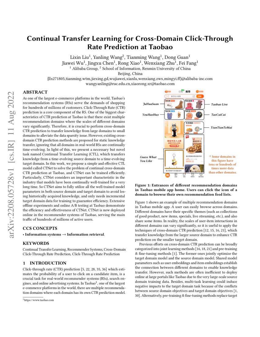 Continual Transfer Learning For Cross Domain Click Through Rate