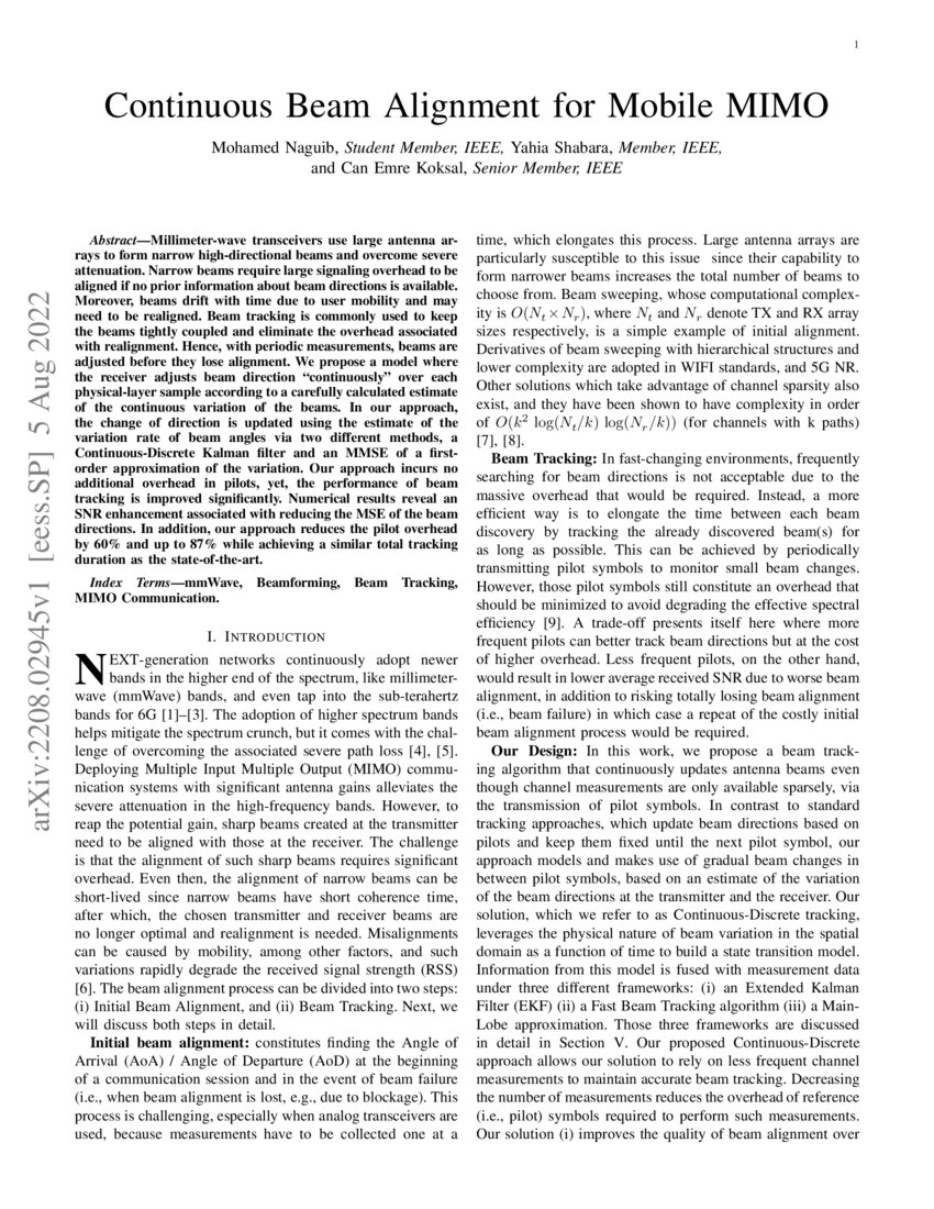 Continuous Beam Alignment for Mobile MIMO | DeepAI