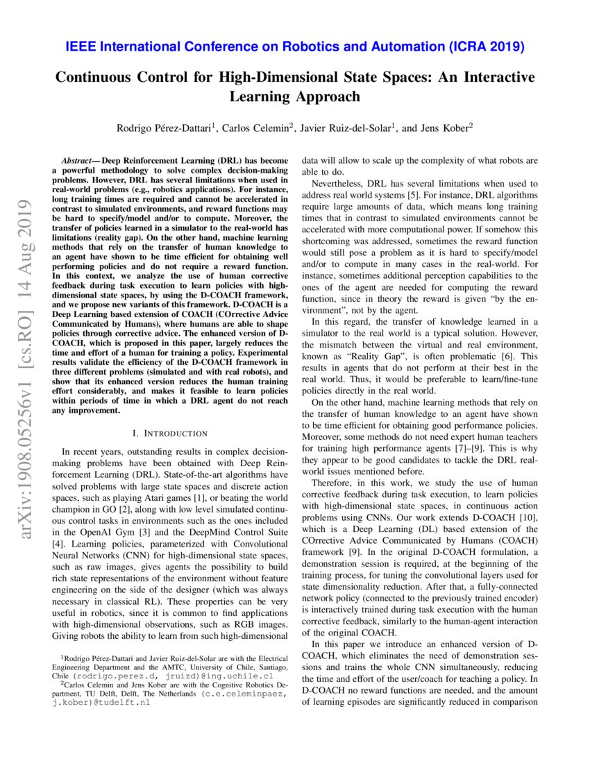 Continuous Control for High-Dimensional State Spaces: An Interactive ...