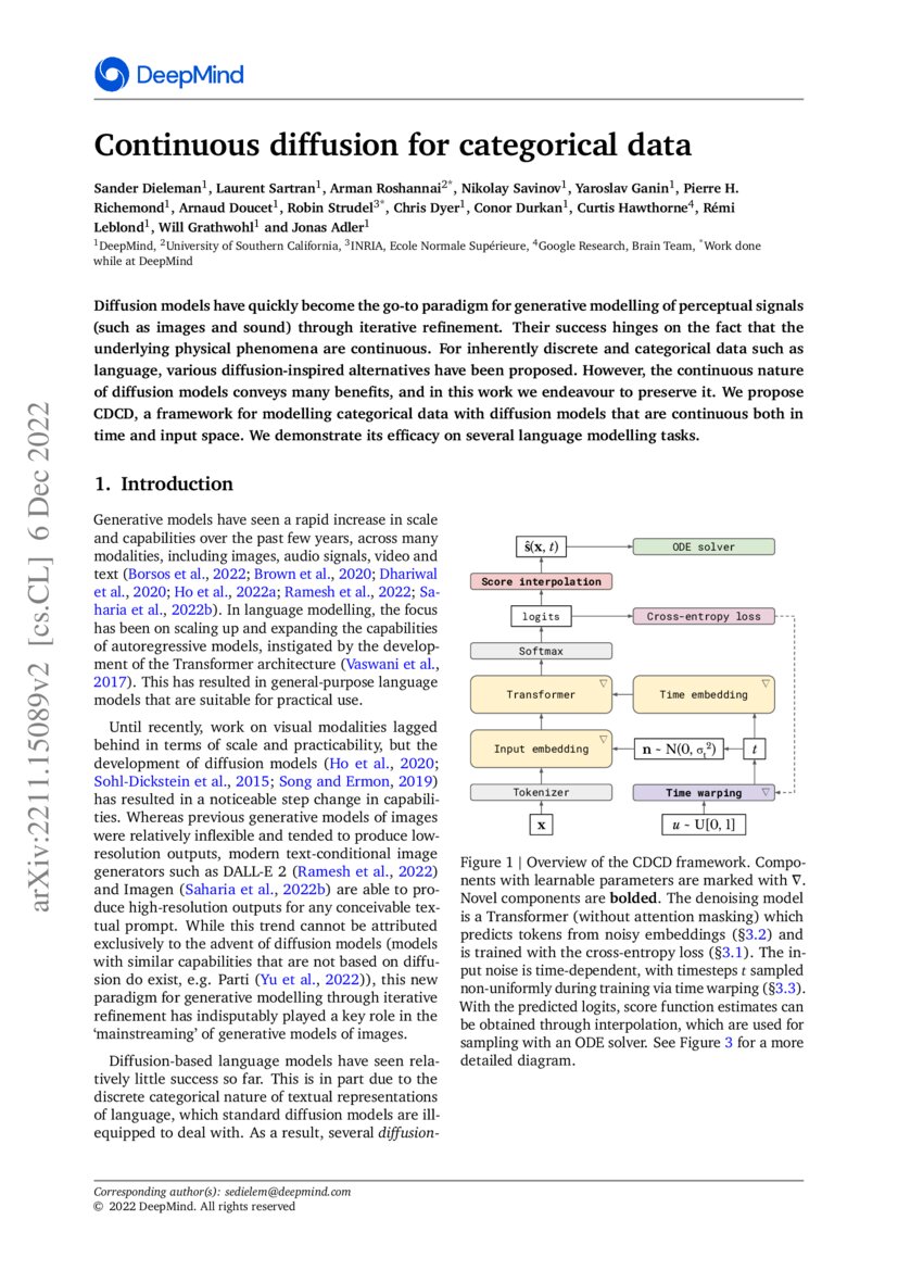 Continuous diffusion for categorical data | DeepAI