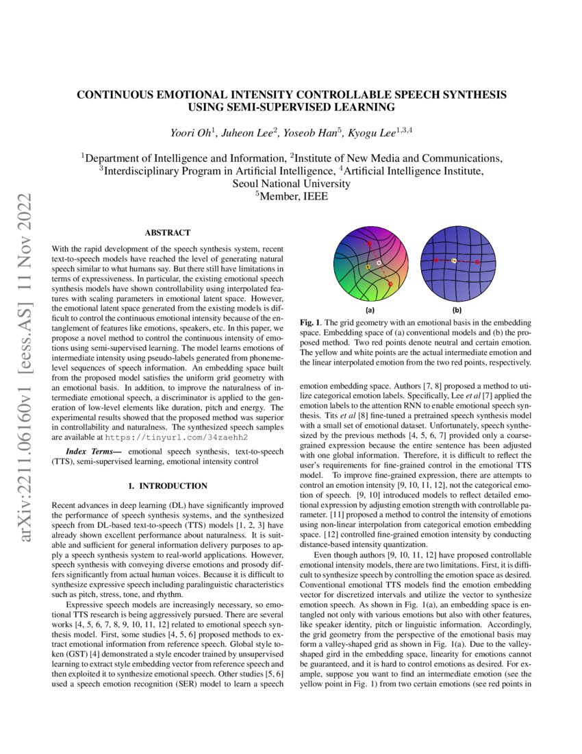 Continuous Emotional Intensity Controllable Speech Synthesis Using Semi Supervised Learning Deepai 