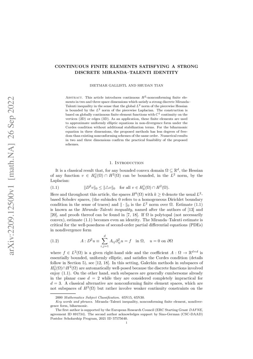 Continuous finite elements satisfying a strong discrete Miranda–Talenti identity | DeepAI