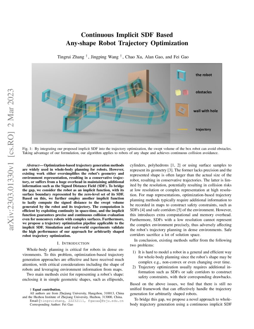 Continuous Implicit SDF Based Any-shape Robot Trajectory Optimization | DeepAI