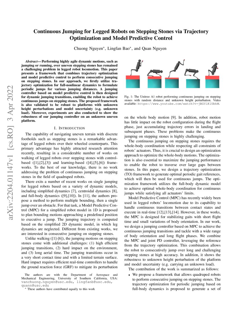 Continuous Jumping for Legged Robots on Stepping Stones via Trajectory Optimization and Model ...