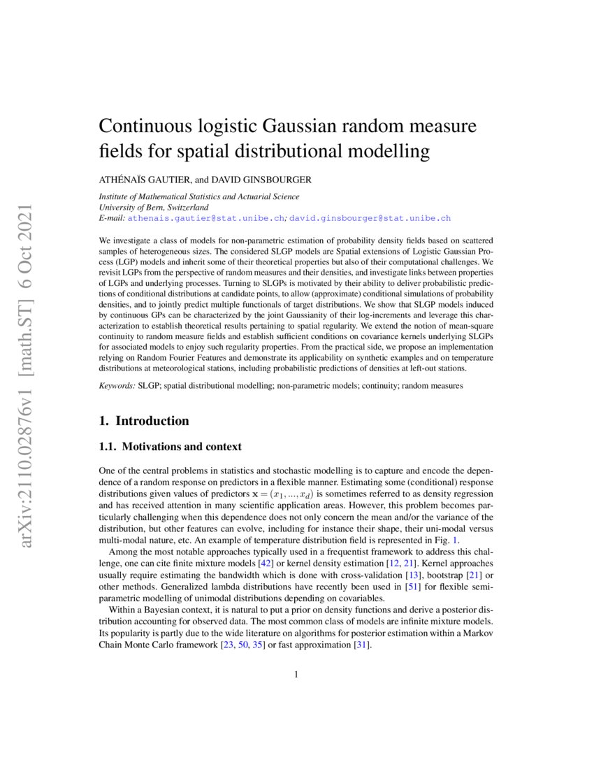 Continuous Logistic Gaussian Random Measure Fields For Spatial Distributional Modelling Deepai