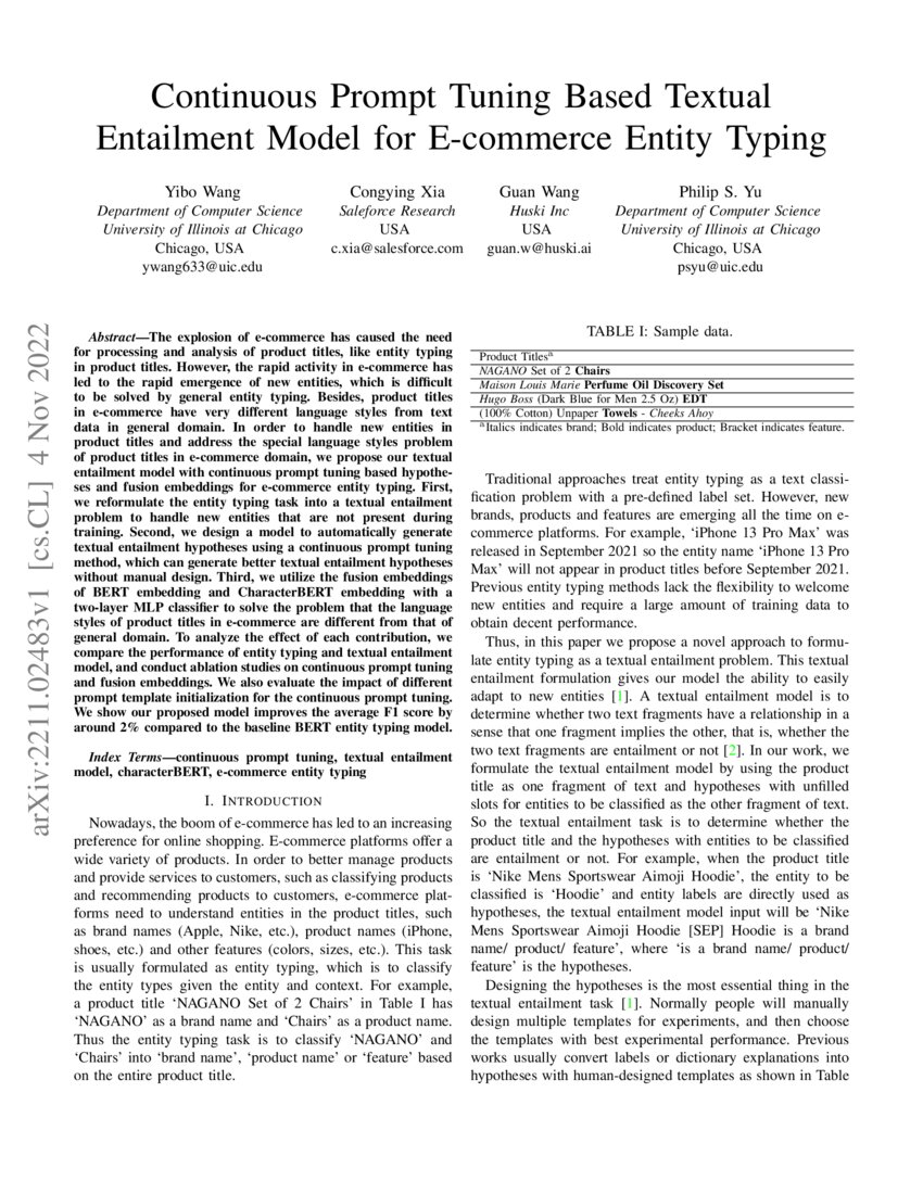 Continuous Prompt Tuning Based Textual Entailment Model for E-commerce Entity Typing | DeepAI