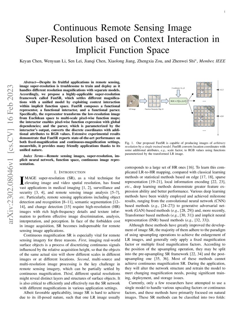 Continuous Remote Sensing Image Super Resolution Based On Context Interaction In Implicit