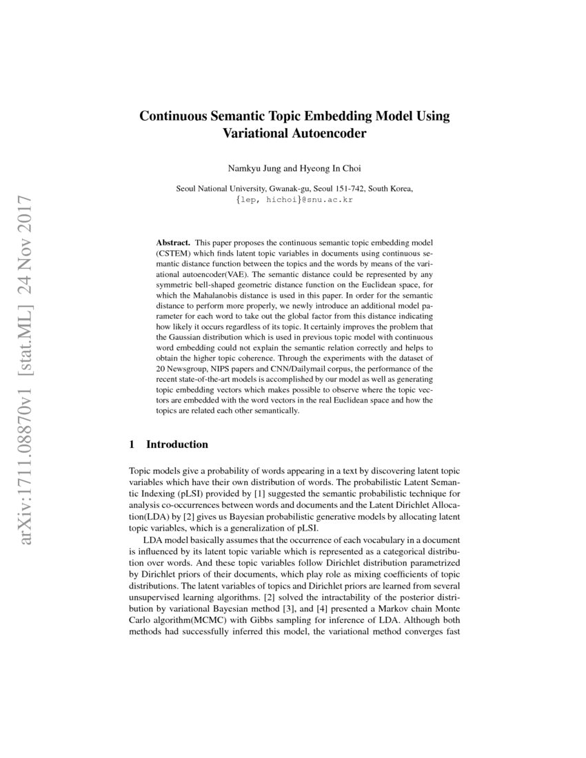 Continuous Semantic Topic Embedding Model Using Variational Autoencoder Deepai 4391