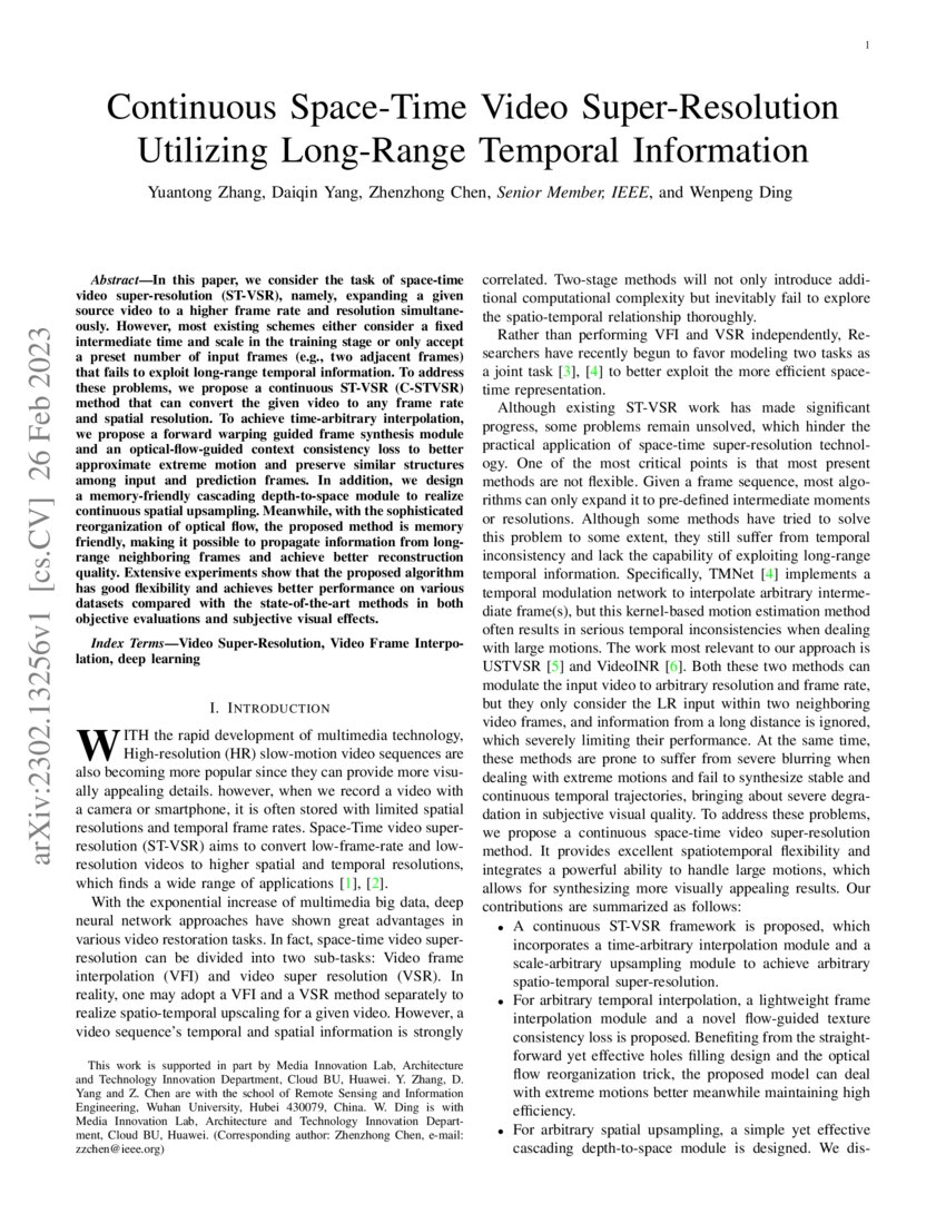 Continuous Space-Time Video Super-Resolution Utilizing Long-Range Temporal Information | DeepAI