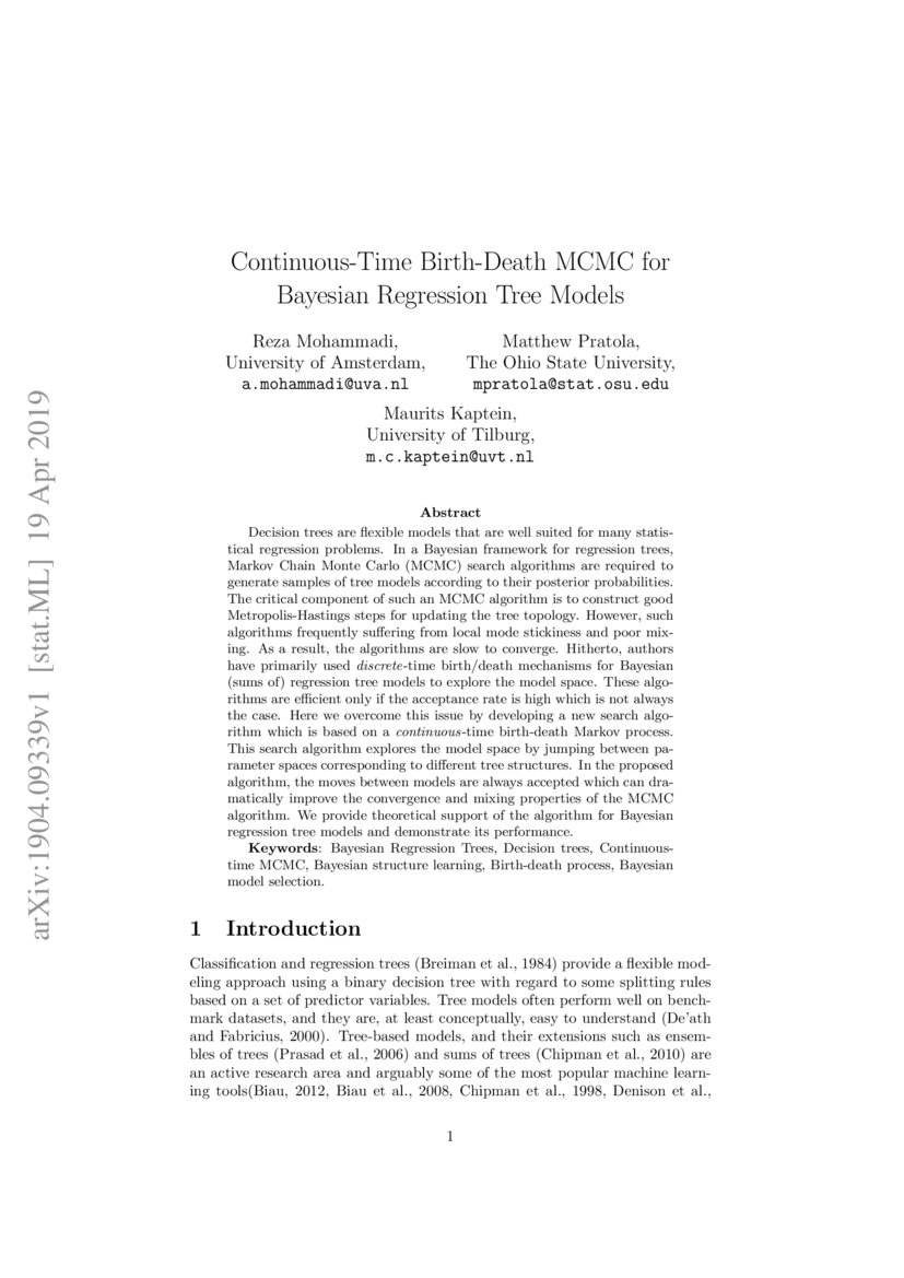 Continuous-Time Birth-Death MCMC for Bayesian Regression Tree Models ...